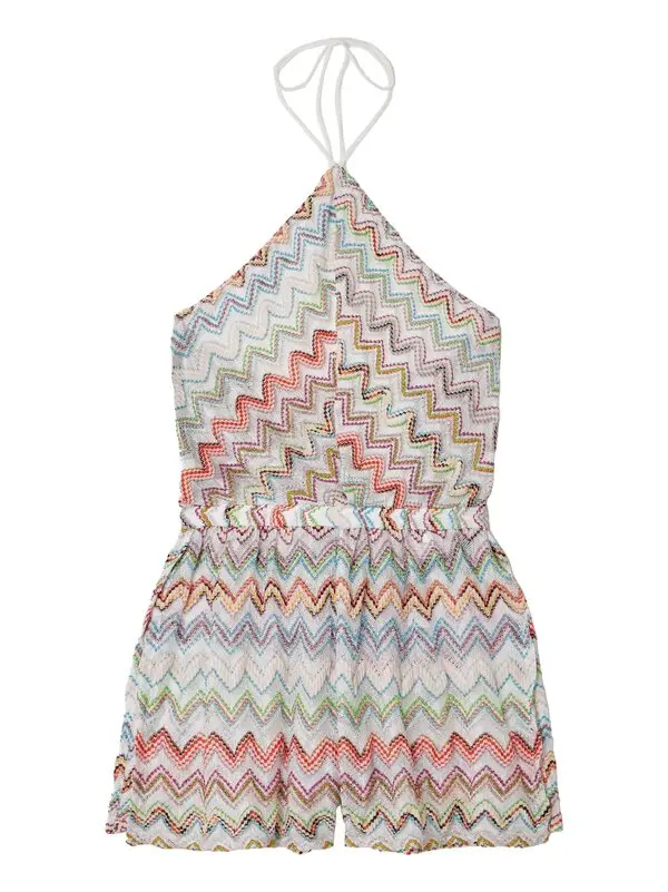 Missoni Metallic Crochet-knit Halterneck Playsuit - Multi
