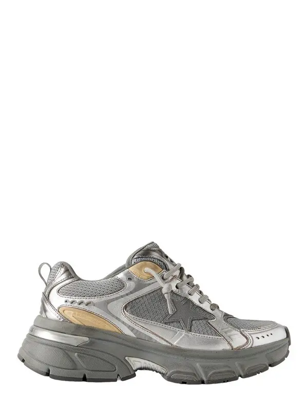 GOLDEN GOOSE Lightstar Metallic Leather And Mesh Sneakers - Silver