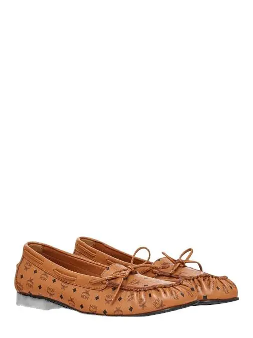 Mcm Monogram Lamb Leather Moccasin - Cognac