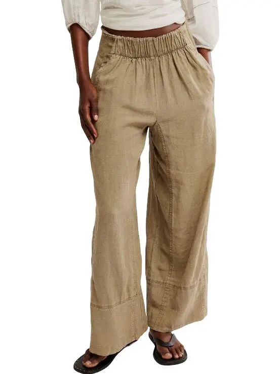 Free People Days End Linen-blend Wide Leg Pants - Caiman