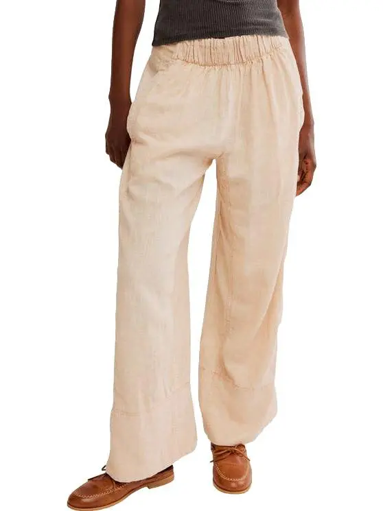 Free People Days End Linen-blend Wide Leg Pants - Sand Dollar