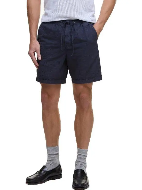Barbour Relaxed Cotton Seersucker Drawstring Shorts - Navy