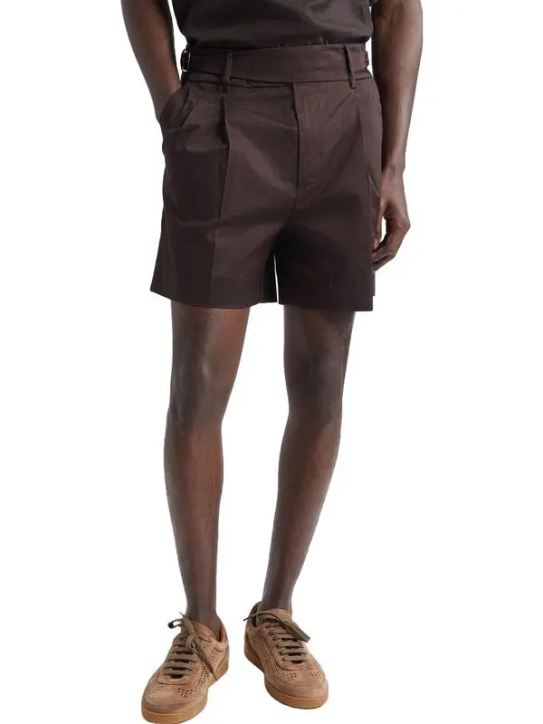 Dolce & Gabbana Pleated Stretch Cotton Gabardine Shorts - M1348 Deep Brown