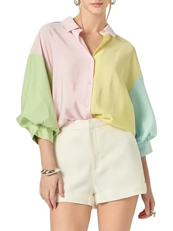 English Factory Colorblock Button-up Shirt - Pink Multi