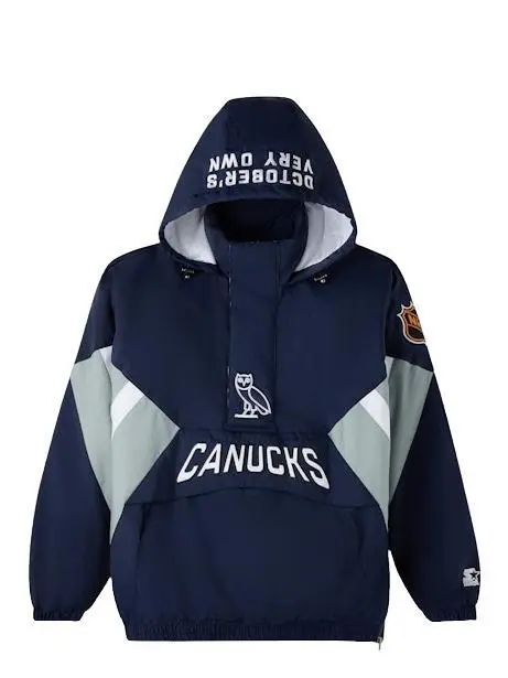 OVO X Nhl Vancouver Canucks Starter Half-zip Hooded Jacket - Navy Blue