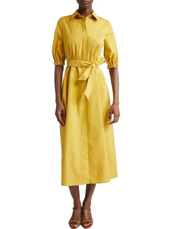Max Mara Hoyo Cotton Belted Shirt Dress - Yellow