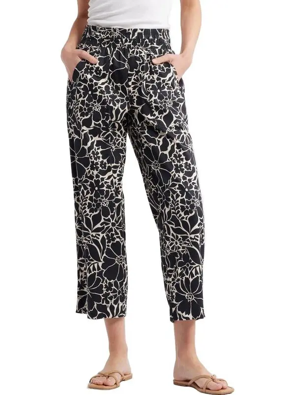 Wit & Wisdom Floral Print Cropped Pants - Black Off White