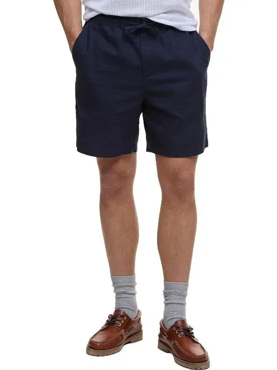 Barbour Relaxed Fit Linen & Cotton Drawstring Shorts - Navy