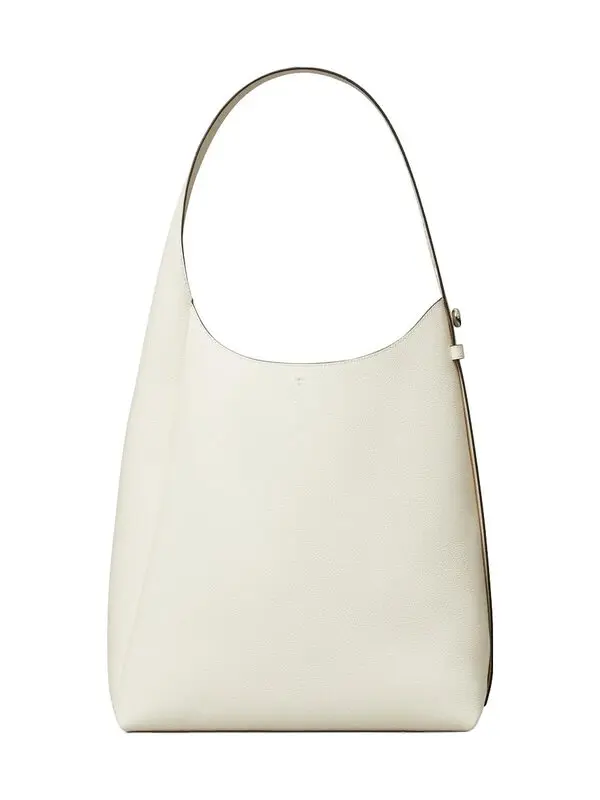 Tory Burch Romy Pebble Leather Hobo Bag - Light Cream