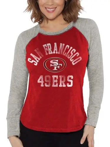 G-III 4HER BY CARL BANKS San Francisco 49ers Waffle Knit Raglan Long Sleeve T-shirt - Scarlet