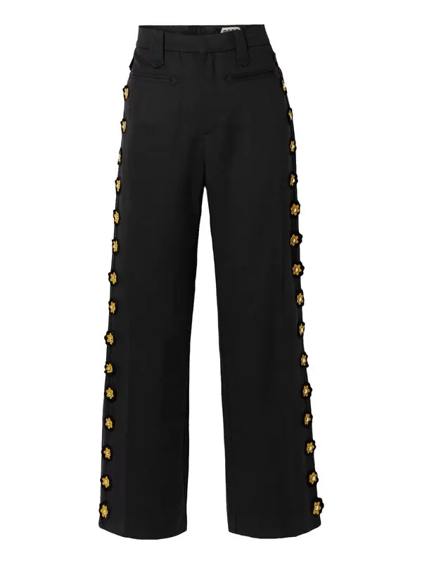 BODE Abilene Studded Appliquéd Twill Straight-leg Pants - Black