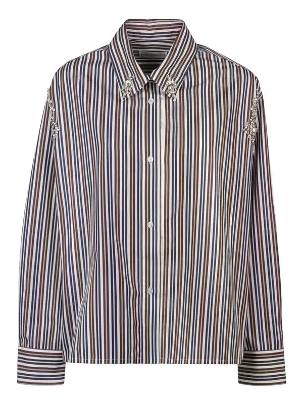 DES_PHEMMES Striped Shirt - Brown