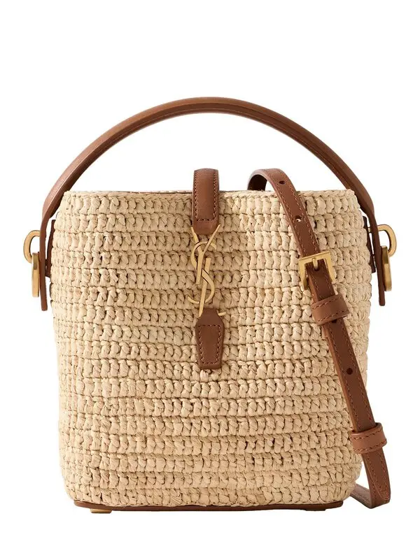 Saint Laurent Le 37 Mini Leather-trimmed Raffia Bucket Bag - Neutrals