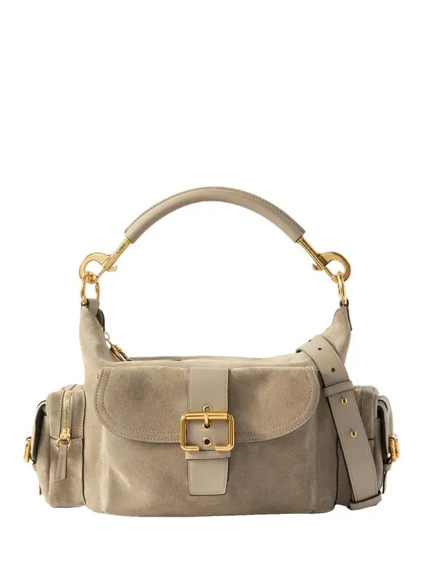 Chloé Leather-trimmed Suede Camera Shoulder Bag - Gray