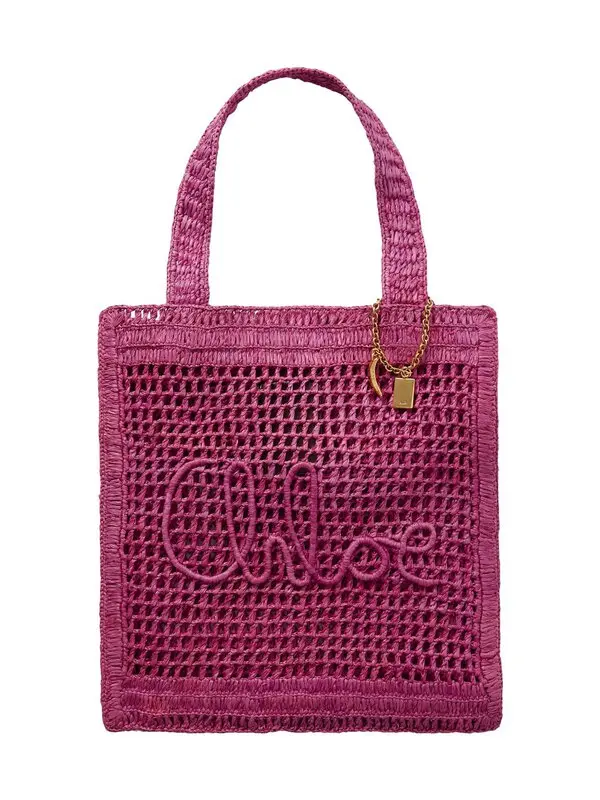 Chloé Summer Banana Embellished Crocheted Raffia Tote - Pink