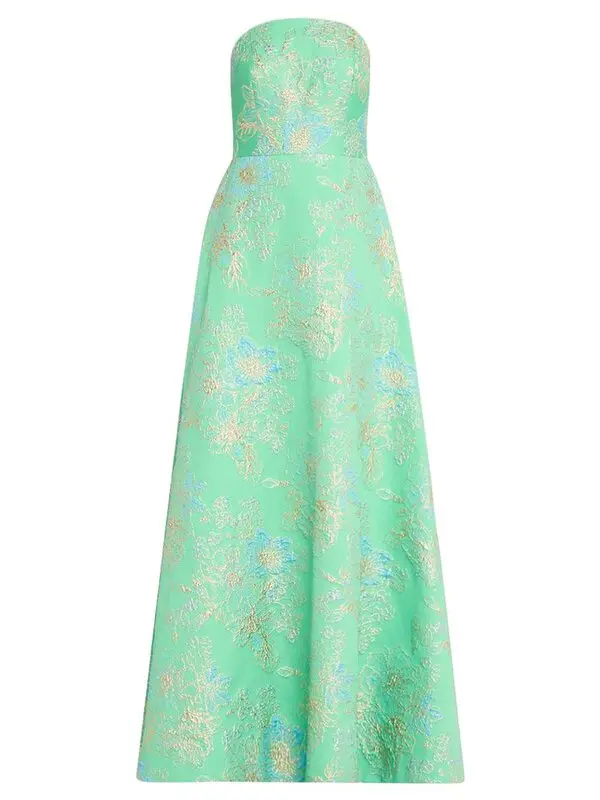 Rickie Freeman For Teri Jon Strapless Floral Jacquard Gown - Green Pattern