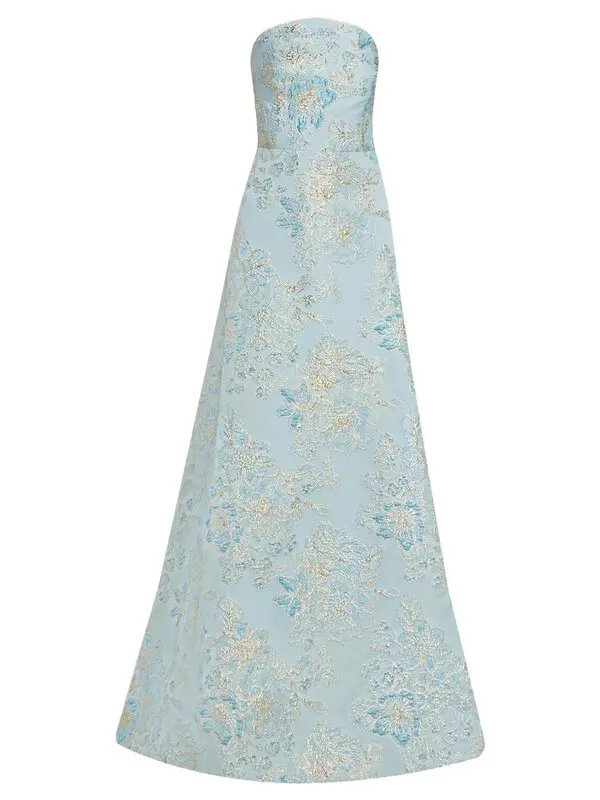 Rickie Freeman For Teri Jon Strapless Floral Jacquard Gown - Mist Multi