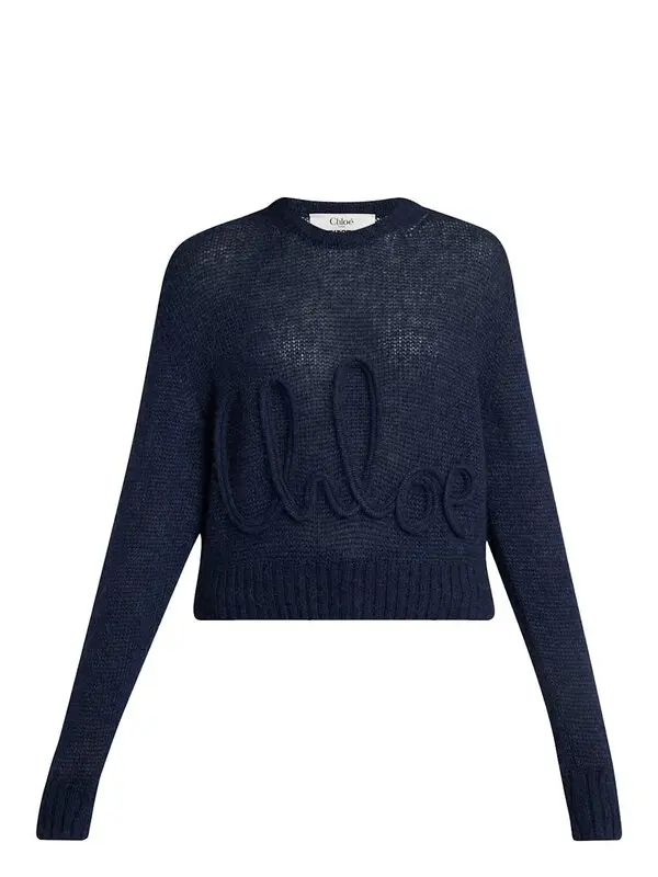 Chloé Logo Embroidered Alpaca Wool Sweater - Navy