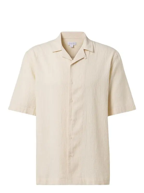 Sunspel Checked Cotton Bowling Shirt - Beige