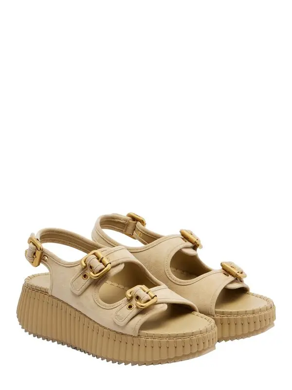 Chloé Nama Suede Platform Sandals - Beige