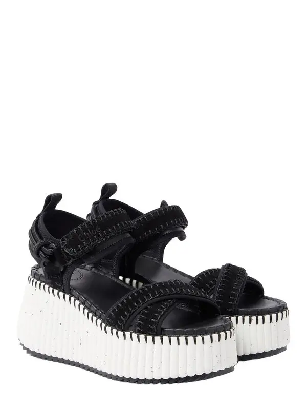 Chloé Nama Suede Platform Sandals - Black