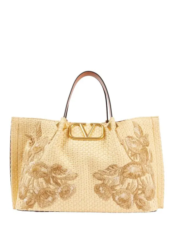 Valentino Garavani Vlogo Medium Floral Shoulder Bag - Beige