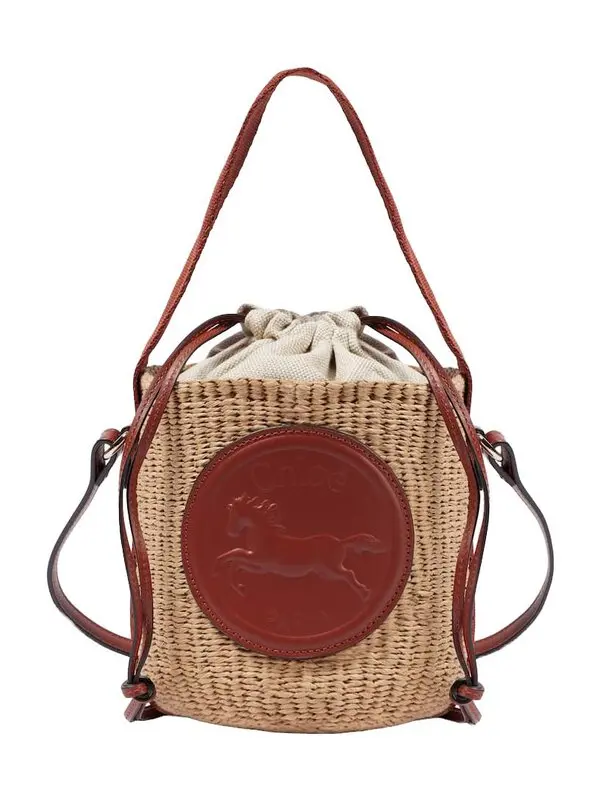 Chloé Horse Medal Small Woven Bucket Bag - Beige