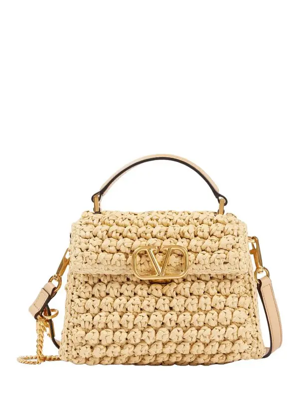 Valentino Garavani Vsling Mini Raffia-effect Tote Bag - Beige