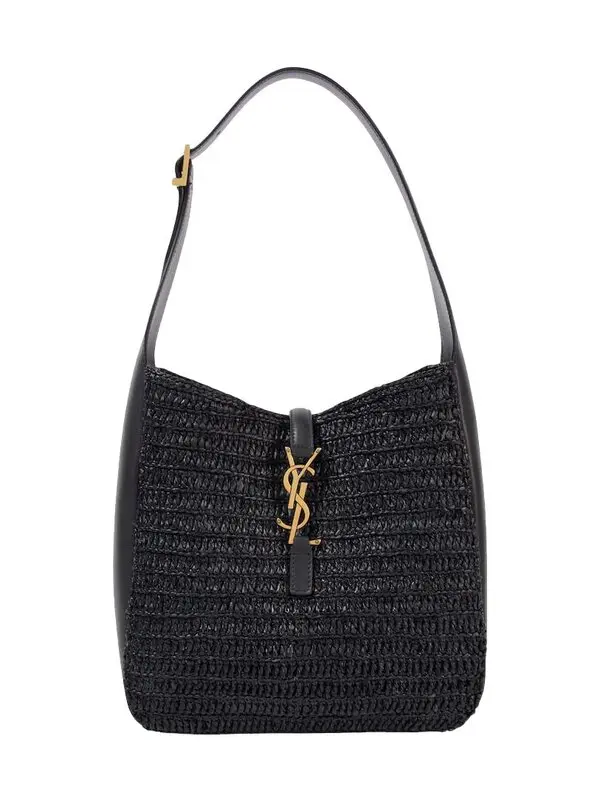 Saint Laurent Le 5 À 7 Supple Small Raffia Shoulder Bag - Black