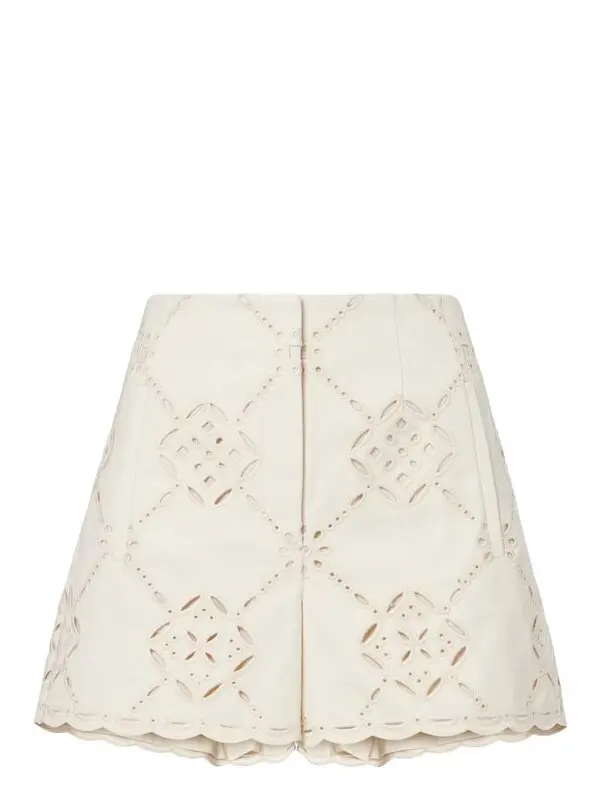 Veronica Beard Jazmin Laser-cut Cotton Shorts - White