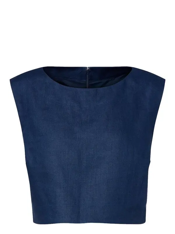 Posse Martina Linen Crop Top - Blue