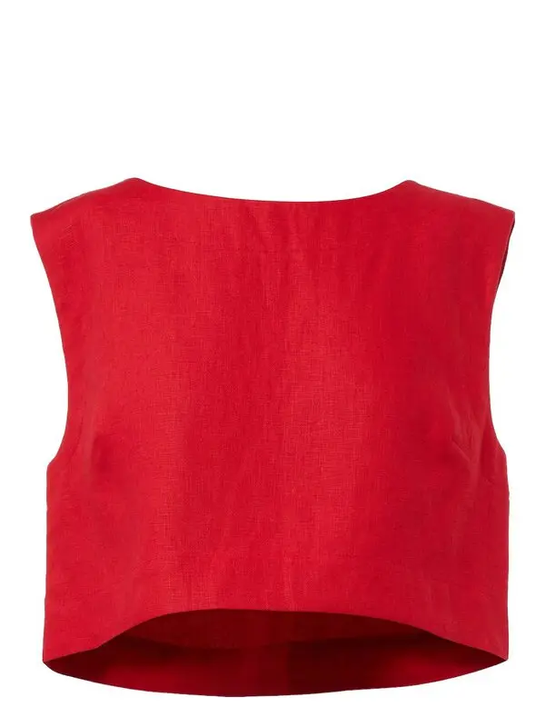 Posse Martina Linen Crop Top - Red