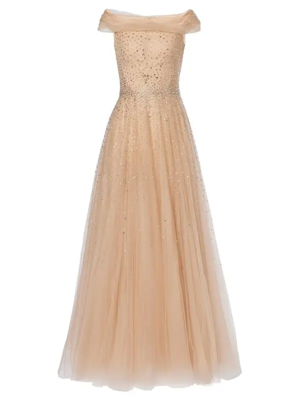 Jenny Packham Shayla Embellished Tulle Gown - Beige