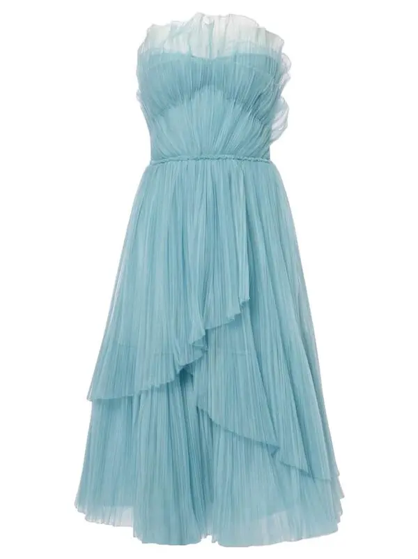 Costarellos Dorea Plissé Tulle Cocktail Dress - Blue