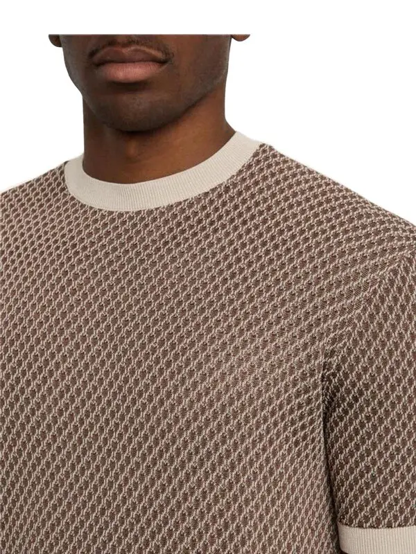Emporio Armani Micro-jacquard Honeycomb Crewneck Sweater - Beige