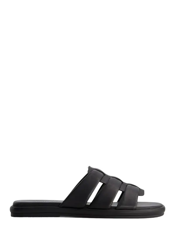Bernardo Tamer Caged Leather Slide Sandals - Black Glove Leather