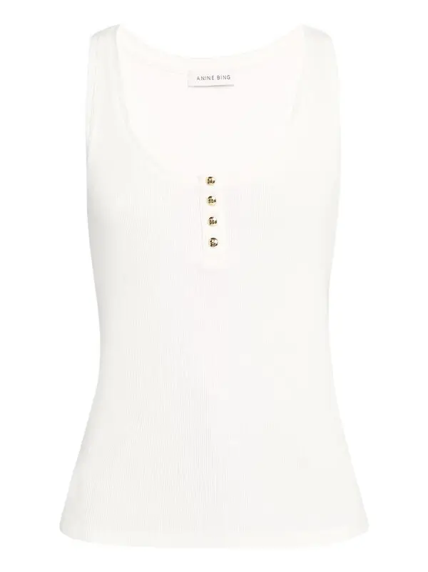 ANINE BING Alessia Ribbed Button Tank Top - Ivory
