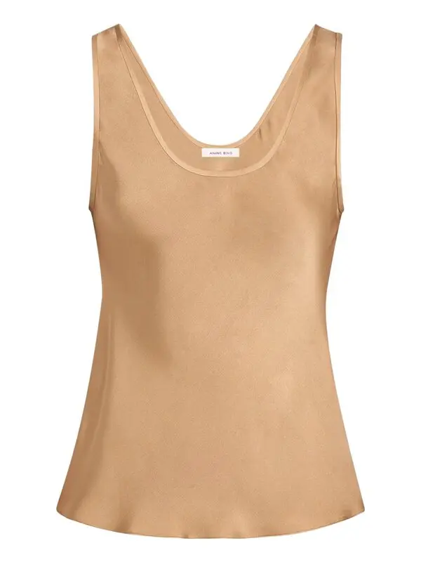 ANINE BING Lea Silk Tank Top - Dark Green