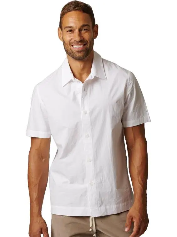 LEISURE LAB Short Sleeve Cotton Button Up - White