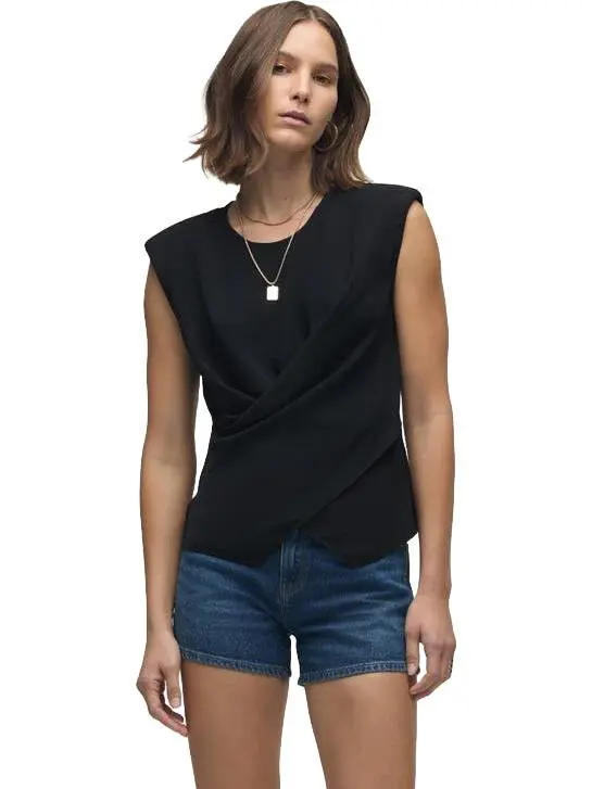 Hudson Jeans Shoulder Padded Wrap Sleeveless Tee - Black