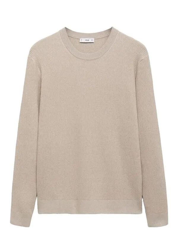 Mango Ribbed Crewneck Sweater - Beige