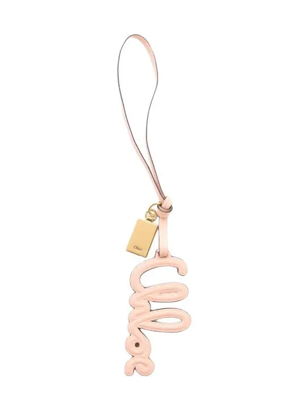 Chloé Logo Leather Bag Charm - Apricot Pink