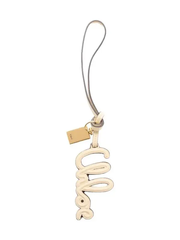 Chloé Logo Leather Bag Charm - Deep Ivory