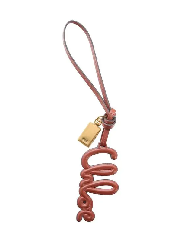 Chloé Logo Leather Bag Charm - Sepia Brown