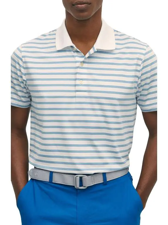 Brooks Brothers Performance Series Microstripe Jersey Polo - White Multi
