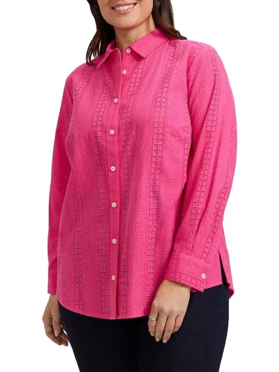 Foxcroft Zoey Mixed Stitch Cotton Button-up Shirt - Pink Flambe