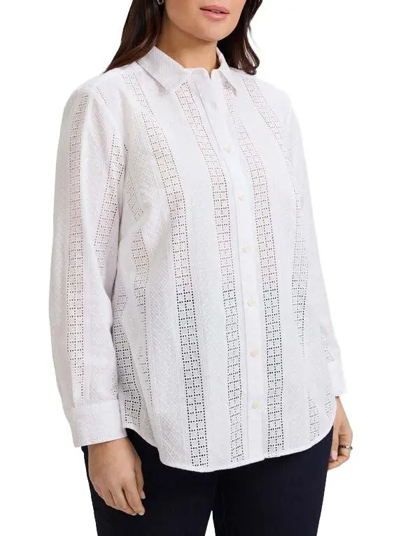 Foxcroft Zoey Mixed Stitch Cotton Button-up Shirt - White
