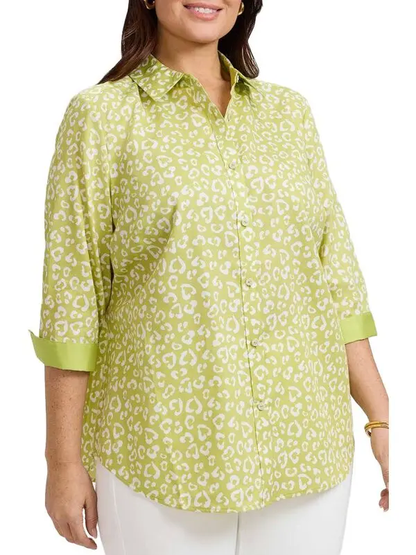 Foxcroft Margie Leopard Print Button-up Shirt - Chartreuse Multi