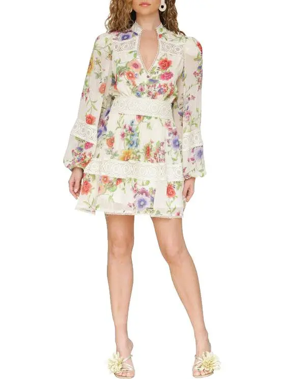 Avec Les Filles Floral Lace Mini Dress - White Zinnia Floral