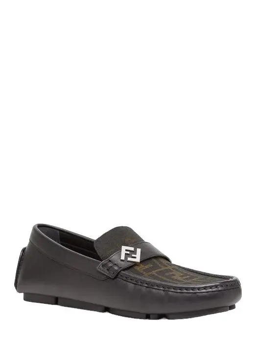 Fendi Ff Square Driving Loafer - Tobacco/ Nero